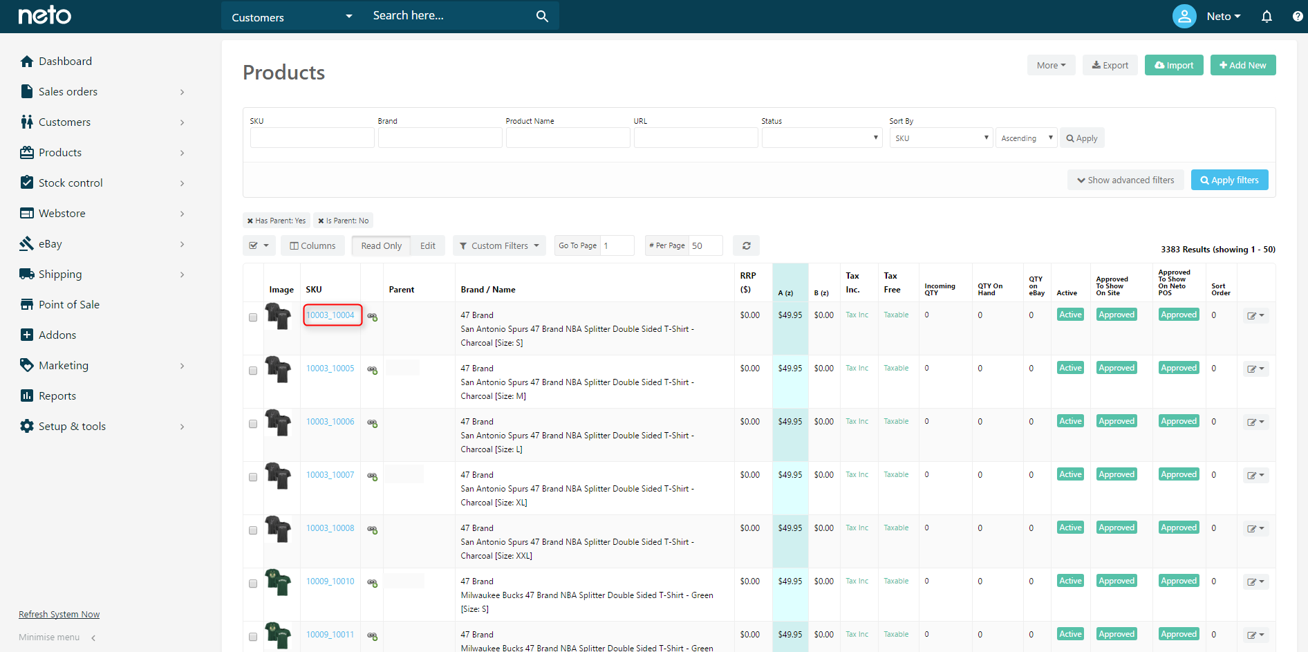 Link variation (parent and child) skus